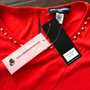 Karl Lagerfeld | Tops | Karl Lagerfeld Red Top Neck Beading | Poshmark